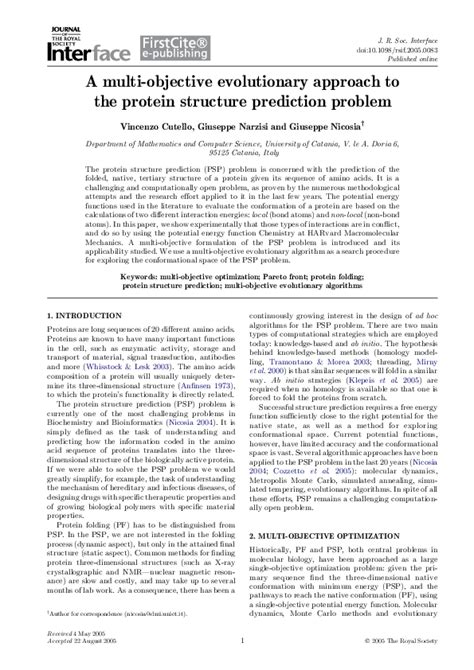 Pdf A Multi Objective Evolutionary Approach To The Protein Structure Prediction Problem