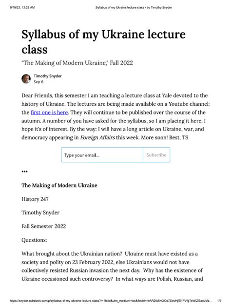 timothy snyder ukraine lecture syllabus 18 09 22 pdf