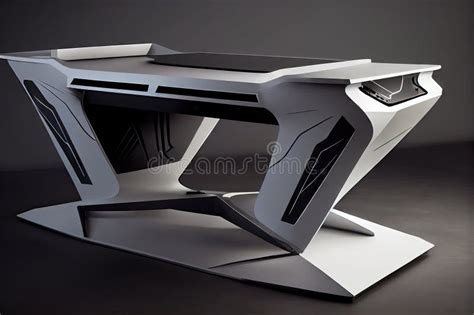 Minimalist Gaming Desk With Sleek Design And Futuristic Technology Stock Illustration