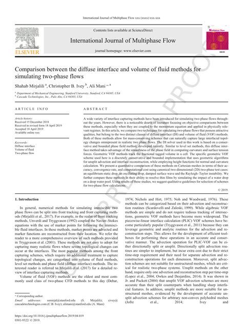 Pdf Comparison Between The Diffuse Interface And Volume Of Fluid Methods For Simulating Two