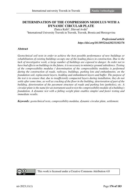PDF DETERMINATION OF THE COMPRESSION MODULUS WITH A DYNAMIC CIRCULAR PLATE