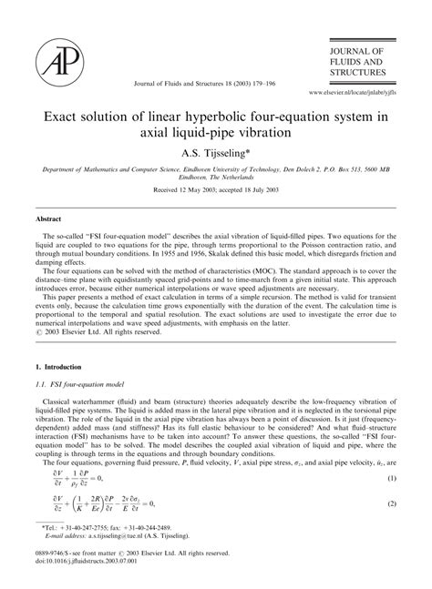 Pdf Exact Solution Of Linear Hyperbolic Four Equation System In Axial
