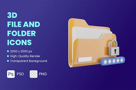 Premium Psd 3d Icon Illustration Password Folder