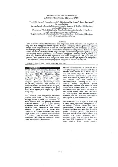 Pdf Analisis Sandi Square Terhadap Advance Encryption Standard Aes