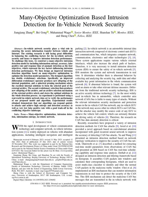 many objective optimization based intrusion detection for in vehicle