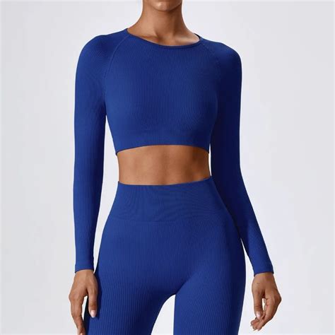 Essential Comfort Womens Ribbed Long Sleeve Yoga Crop Top In 2024 Yoga Crop Tops Women Long