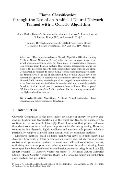 Pdf Flame Classification Through The Use Of An Artificial Neural Network Trained With A