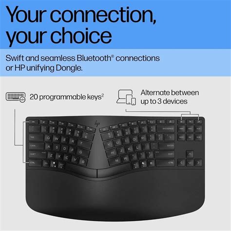 HP 960 Ergonomic Wireless Keyboard Multi Device Soft Touch Palm Rest Bluetooth Separate Numpad