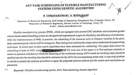 Pdf Agv Task Scheduling Of Flexible Manufacturing Systems Using Genetic Algorithm
