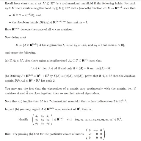 solved recall from class that a set m⊆rm is a k dimensional
