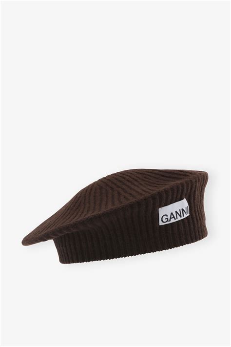 Hot Fudge Brown Structured Rib Beret Ganni Global Mx