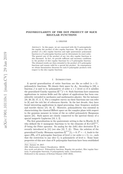 Pdf Polyregularity Of The Dot Product Of Slice Regular Functions