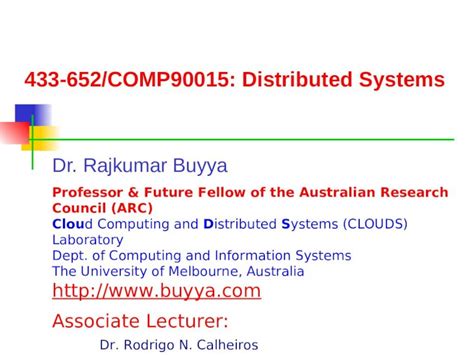 Ppt 433 652comp90015 Distributed Systems Dr Rajkumar Buyya