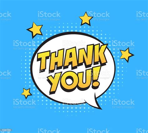 블루 패턴에 다채로운 하프톤 그림자와 함께 레트로 만화 연설 거품이 있다 식 텍스트 감사 합니다 만화책에 대한 스톡 벡터 아트