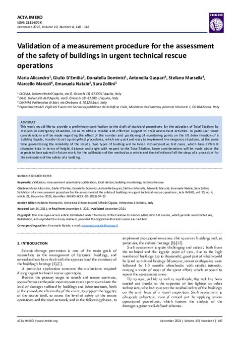 Validation Of A Measurement Procedure For The Assessment Of The Safety Of Buildings In Urgent