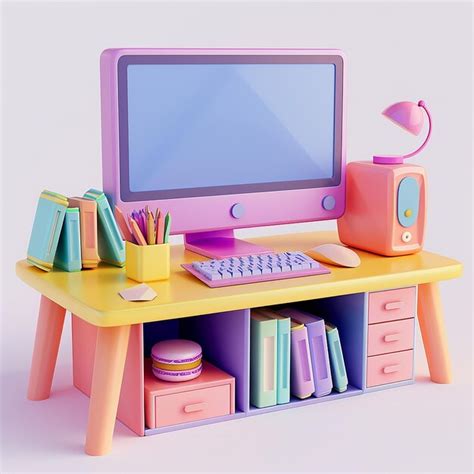Premium Photo A Pink Computer Desk With A Pink Computer And A Pink Computer Monitor