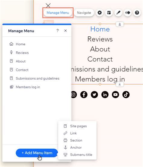 Éditeur Wix Ajouter Et Configurer Un Menu Latéral Centre Dassistance