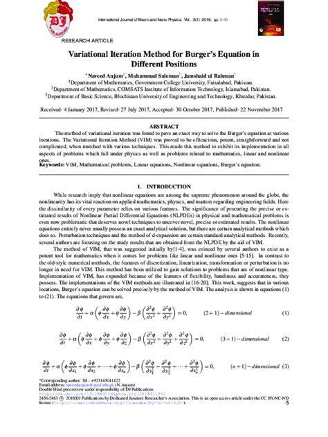 Pdf Variational Iteration Method For Burgers Equation In Different Positions