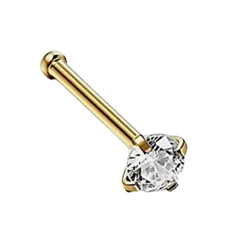 Серьга для пирсинга носа гвоздик из медицинской стали под золото Кристалл 3 мм Стильные