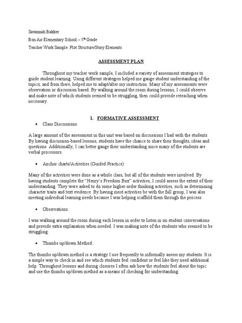 Assessment Plan Savannah Bakker Bon Air Elementary School 5 Grade