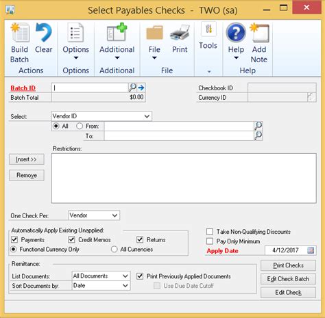 Microsoft Dynamics Gp How To Creating A Payables Check Batch Using A