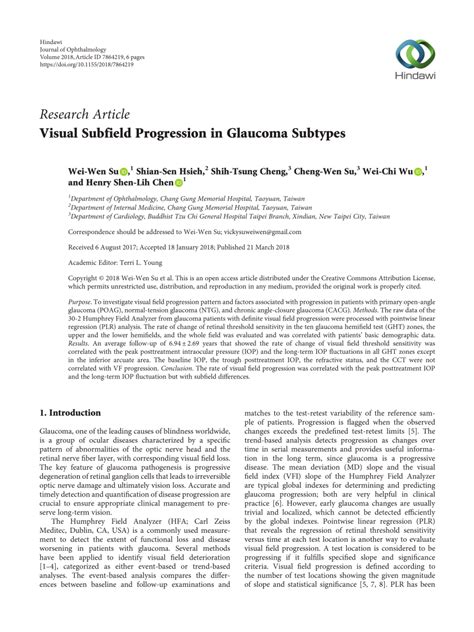 Pdf Visual Subfield Progression In Glaucoma Subtypes