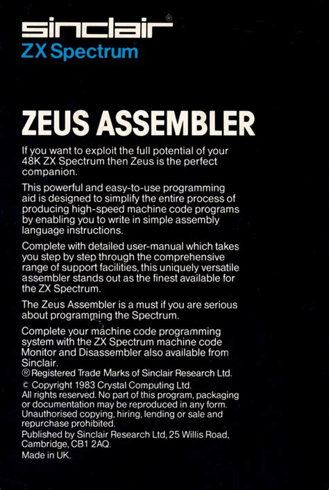 Zeus Assembler Spectrum Computing