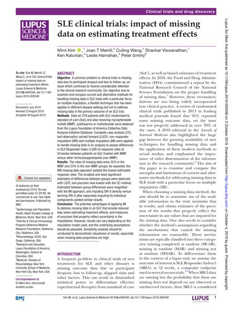 Pdf Sle Clinical Trials Impact Of Missing Data On Estimating