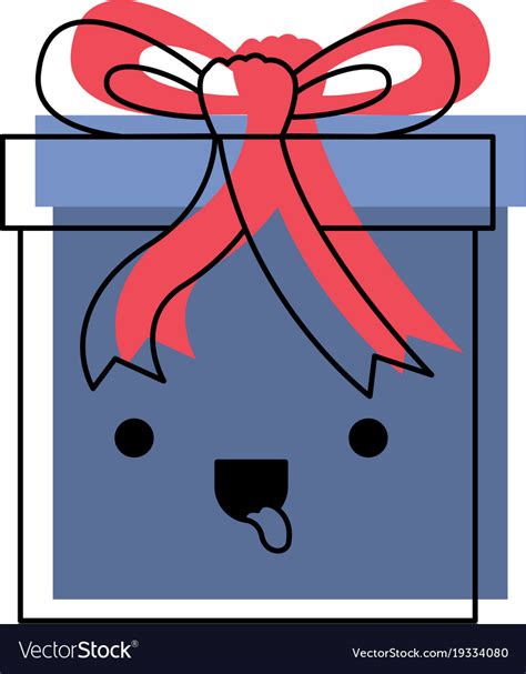 Kawaii Gift Box Icon With Decorative Ribbon Vector Image