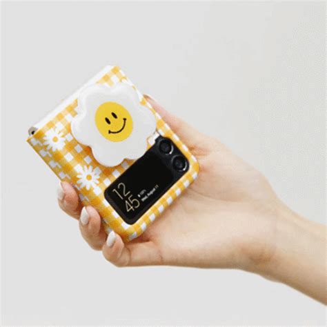 하블리샵 무료배송 체크 스마일플라워 에폭시톡 하드 갤럭시z플립123케이스 Z플립4 6color