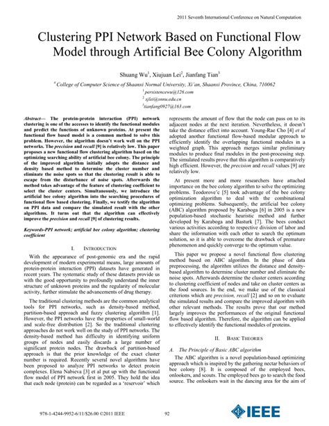 pdf clustering ppi network based on functional flow model through artificial bee colony algorithm