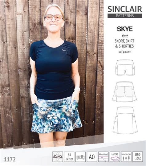 Skye Skort Skirt And Shorties With Pockets And Yoga Waistband Pdf Sewing Pattern Sinclair