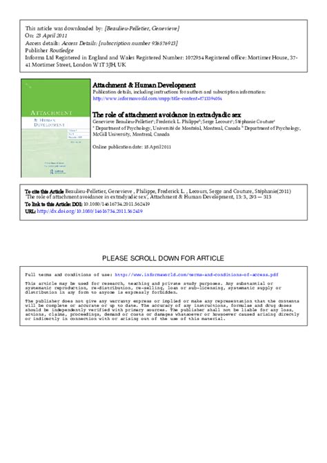 Pdf The Role Of Attachment Avoidance In Extradyadic Sex