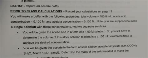 Solved A Plateau Goal Prepare An Acetate Buffer Prior Chegg