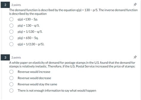 Solved The Demand Function Is Described By The Equation Chegg Com