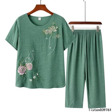 爆款 套裝 媽媽裝 中老年人女裝t恤夏季仿棉麻媽媽裝兩件套裝婆婆60歲70奶奶t恤褲子 蝦皮購物