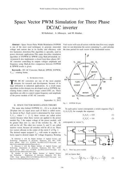 Space Vector Pwm Simulation For Three Phase Dcac Inverter
