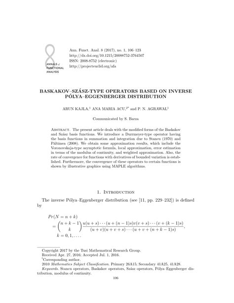 Pdf Baskakov Szasz Type Operators Based On Inverse Polya Eggenberger Distribution