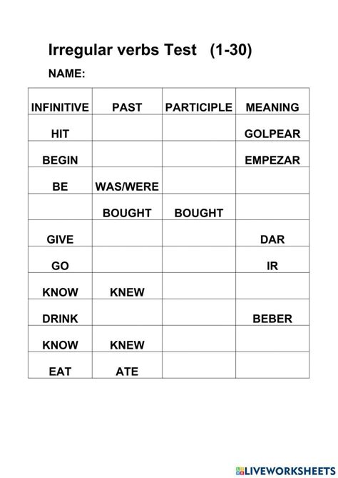 Irregular Verb Test 2229726 Jose Antonio Ferez Live