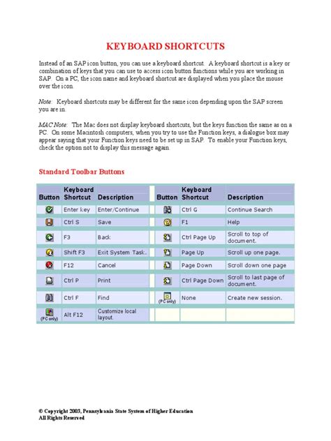 Sap Shortcut Keys Pdf