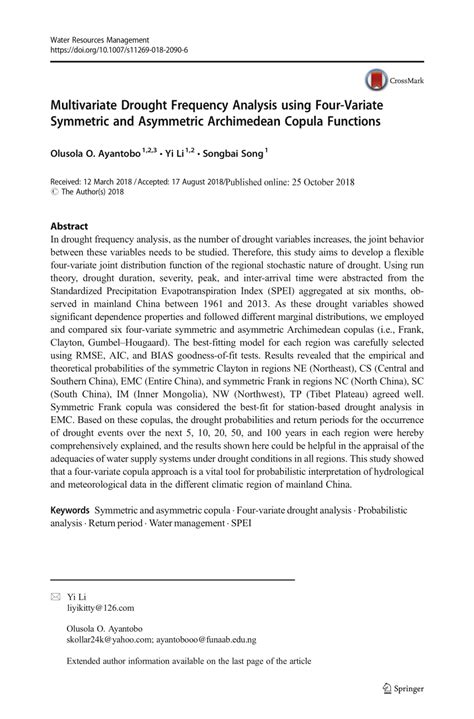 Pdf Multivariate Drought Frequency Analysis Using Four Variate Symmetric And Asymmetric