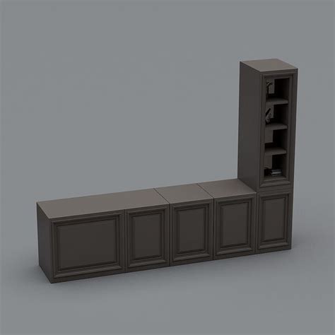 L Shaped Storage Cabinet 3d Model Low Polygon Wood Texture