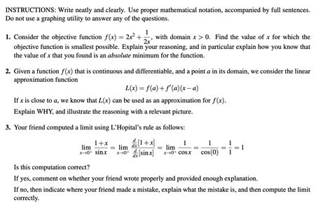 Solved INSTRUCTIONS Write Neatly And Clearly Use Proper Chegg Com