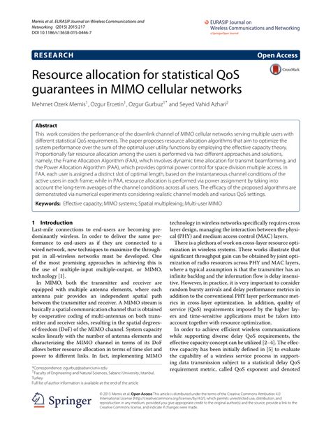 Pdf Resource Allocation For Statistical Qos Guarantees In Mimo