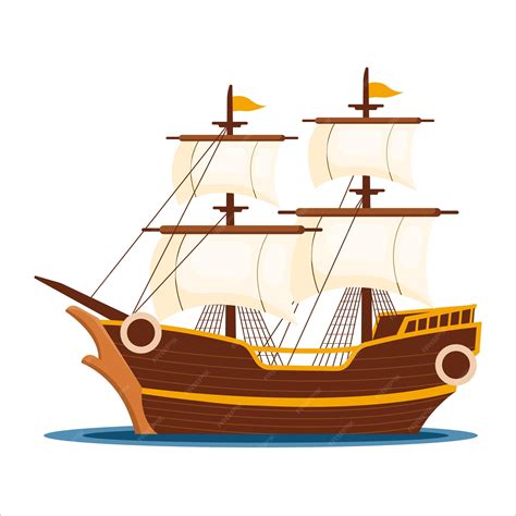 Ilustración De Barco Clásico De Dibujos Animados Estilizados Barco