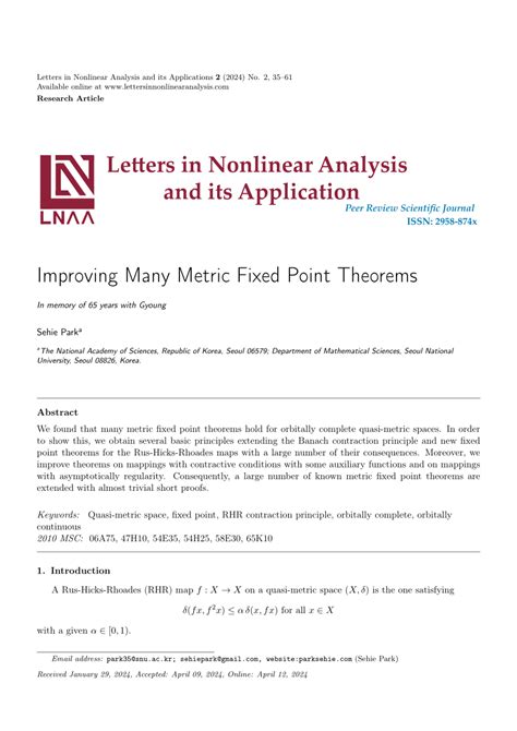 Pdf Improving Many Metric Fixed Point Theorems