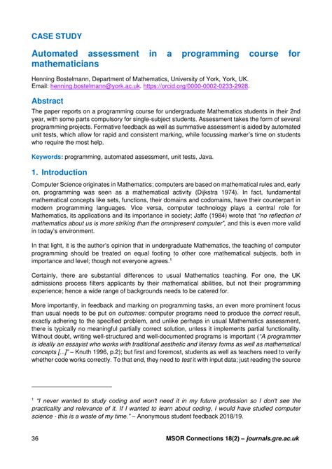 Pdf Automated Assessment In A Programming Course For Mathematicians