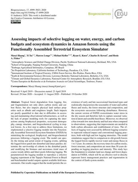 Pdf Assessing Impacts Of Selective Logging On Water Energy Dokumen
