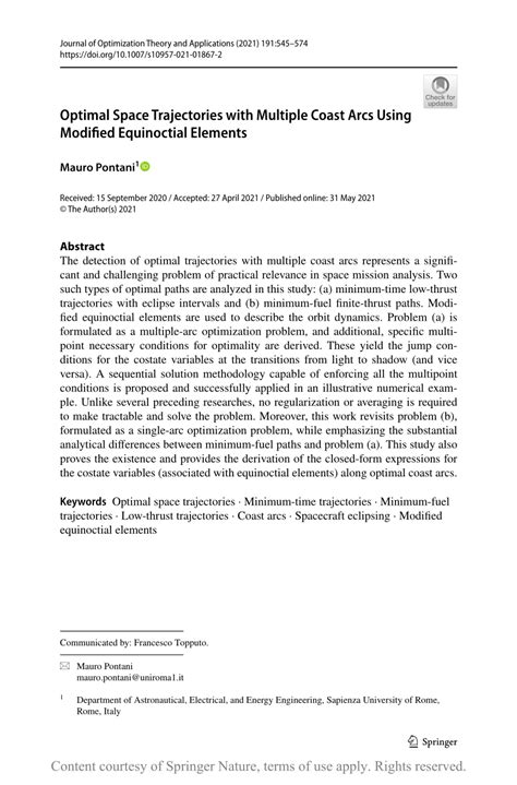 Pdf Optimal Space Trajectories With Multiple Coast Arcs Using
