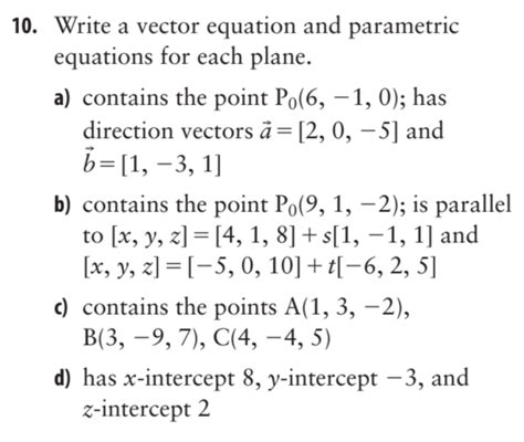 Solved Write A Vector Equation And Parametric Equations Chegg Com